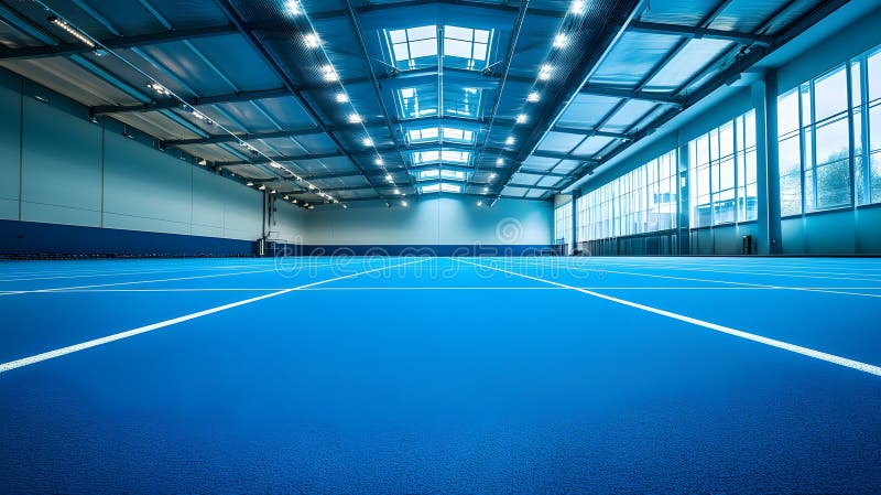 Vibrant Indoor Blue Running Track in Athletic Stadium Stock ...