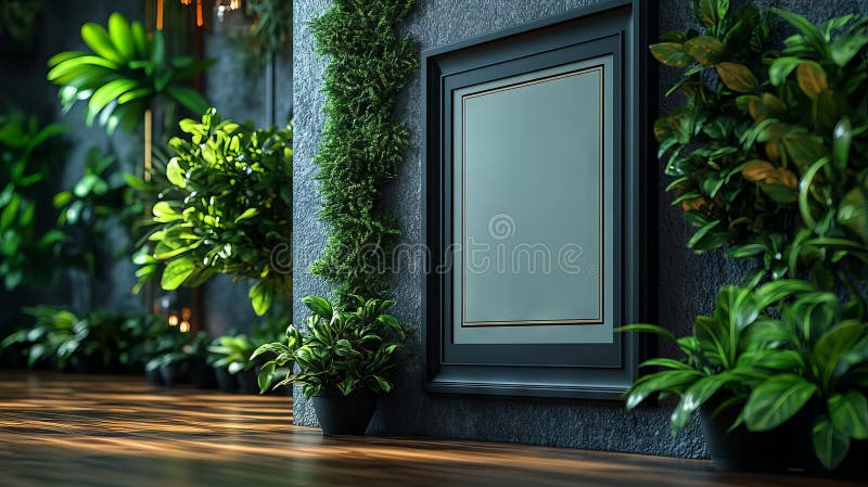 A Vibrant Indoor Setting Featuring Lush Greenery and an Empty Picture ...