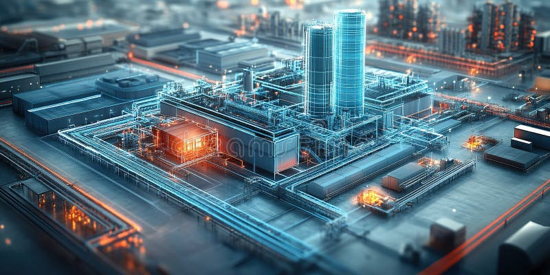 Industrial Complex with Advanced Technology and Glowing Structures at ...