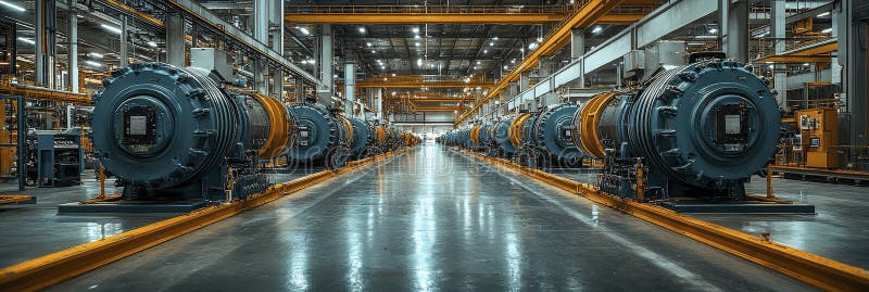 Vibrant Industrial Equipment Lined in Production Area Stock ...
