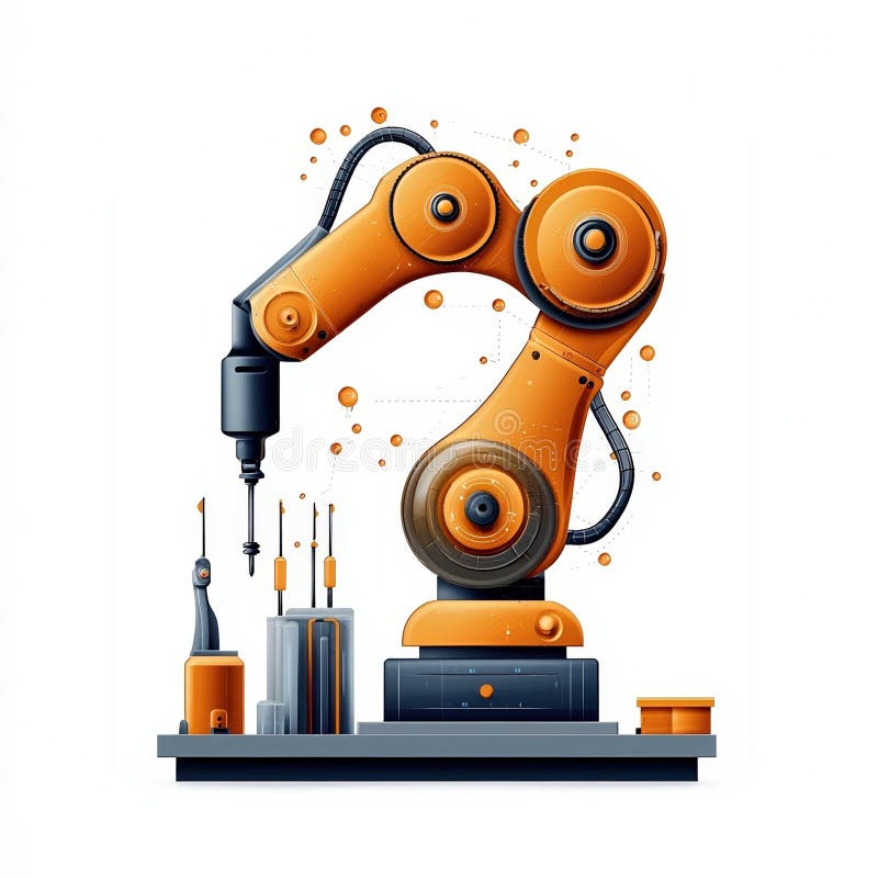 Industrial Robot Arm with Tools on Workbench for Automation and ...