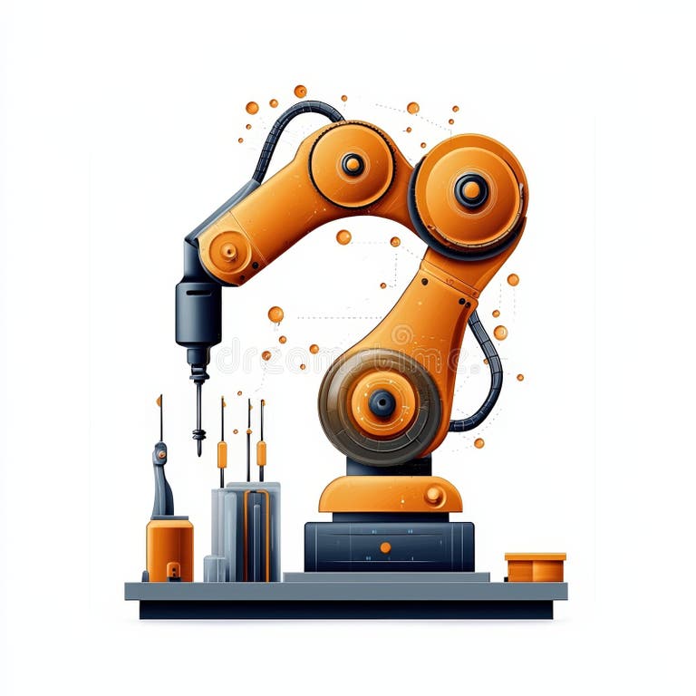 Industrial Robot Arm with Tools on Workbench for Automation and ...