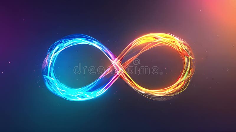 Vibrant Infinity Symbol with Blue and Orange Light Effect on Dark ...