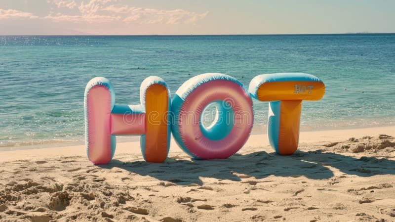 Vibrant Inflatable HOT Letters on Sunny Beach Shoreline Stock Photo ...