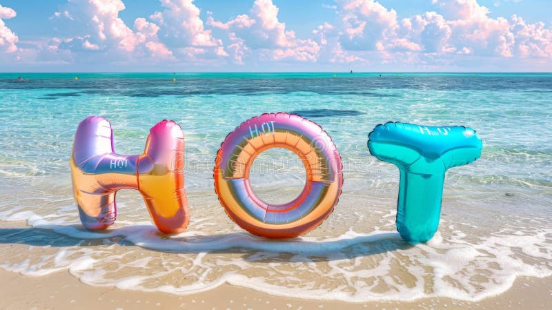 Vibrant Inflatable Letters Spelling HOT on Sunny Beach Shoreline Stock ...