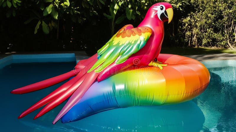 Colorful Parrot Inflatable Pool Float on Water Surface Stock Image ...