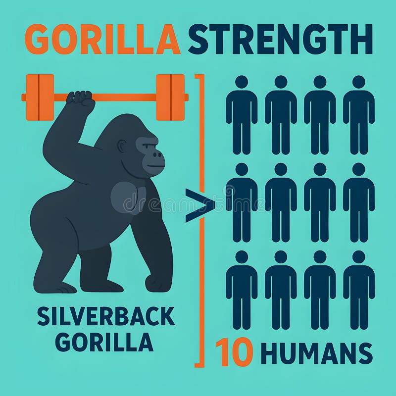 Silverback Gorilla Strength Comparison Infographic - Stronger Than 10 Humans - Animal Power ...