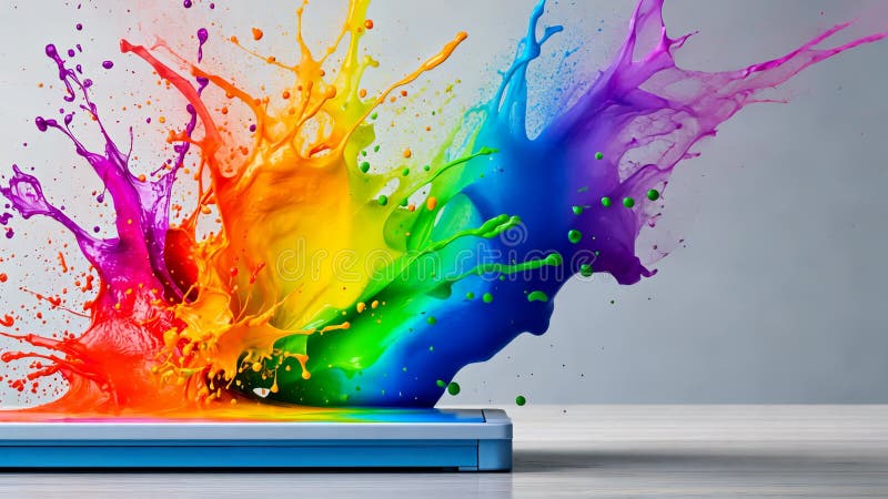 Vibrant Ink Splattering from White Printer, Digital Representing Think ...