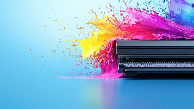 Vibrant Ink Splattering from White Printer, Representing Digital ...