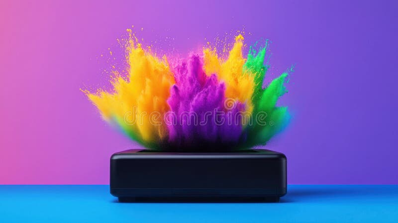 Vibrant Ink Splattering from White Printer, Representing Digital Space ...