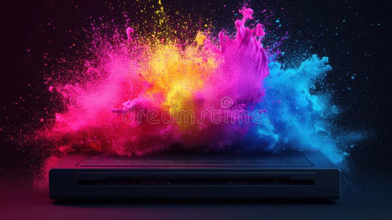 Vibrant Ink Splattering from White Printer, Representing Digital ...