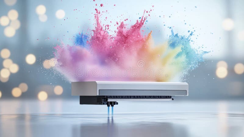 Vibrant Ink Splattering from White Printer, Representing Digital ...