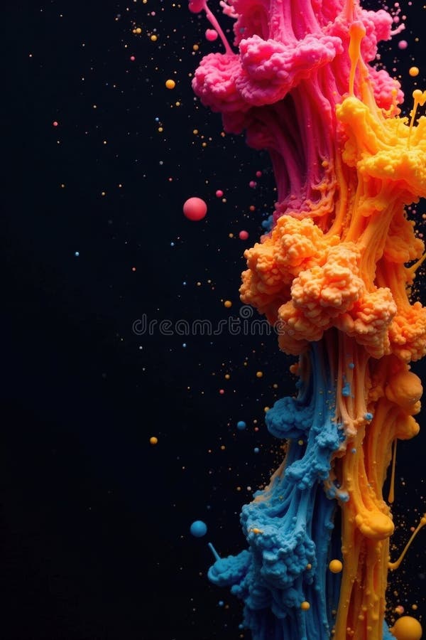 Vibrant Ink Splatters, Swirls on Black Backdrop, Dark, Splatter Stock ...