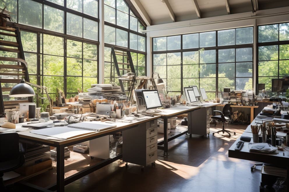 Vibrant and Inspiring Work Environment Creative Workspaces and Modern Interior Design Stock ...