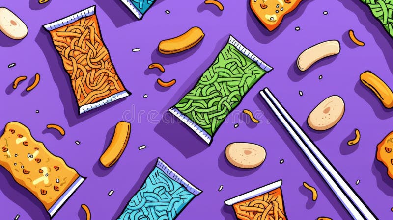 Vibrant Instant Noodles in a Stunning Layout on a Purple Backdrop ...