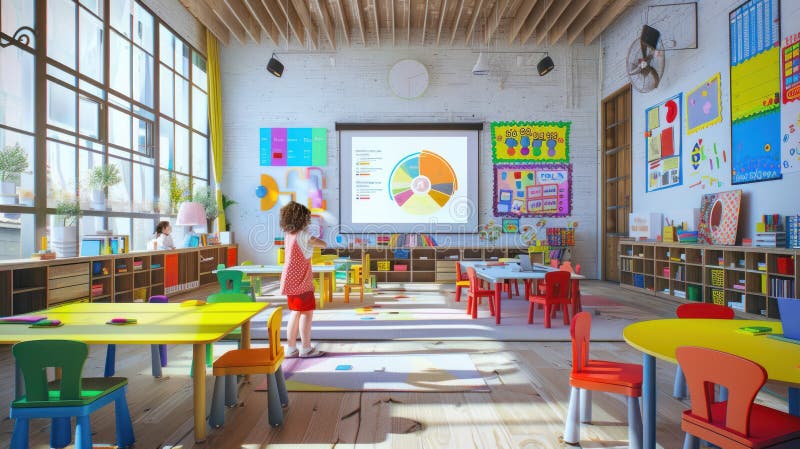 A Vibrant and Interactive Classroom, Showcasing a Mix of Colorful Desks ...