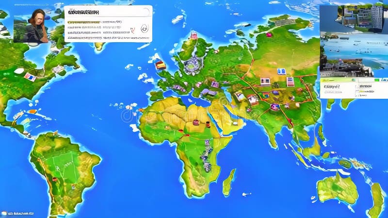 Colorful World Map Interface with Geopolitical Data and Icons Stock ...