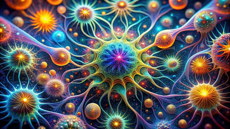 Vibrant Interconnected Network of Luminous Entities Displaying ...