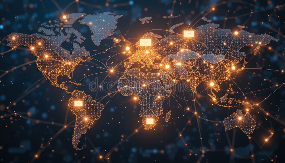 Vibrant Interconnected World Map with Glowing Networks and Digital ...