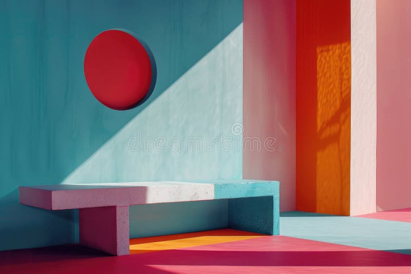 A Vibrant Interior Design Space with a Distinctive Red Circle Feature ...