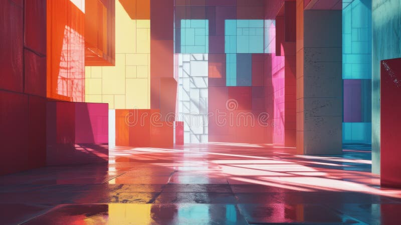 Colorful Abstract Interior with Sunlight and Shadows Stock Photo ...