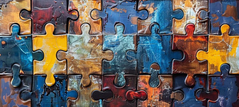 Vibrant Interlocked Puzzle Pieces with Watercolor Texture Symbolizing ...