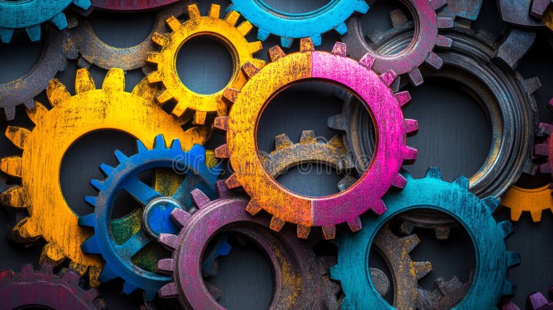 Vibrant Interlocking Gears Abstract Metallic Wheels in Motion Colorful ...