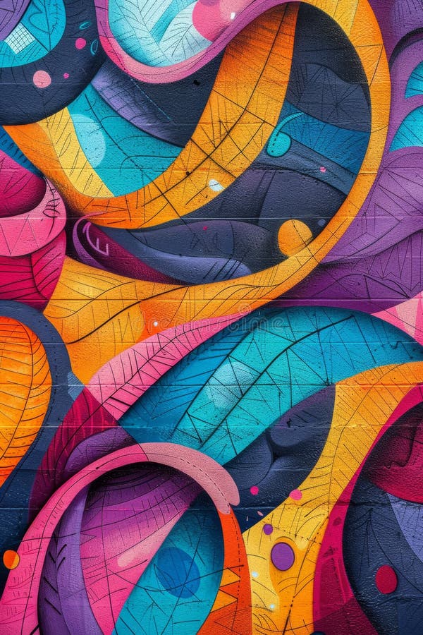 Vibrant and Intricate Abstract Graffiti Mural Featuring Swirling ...