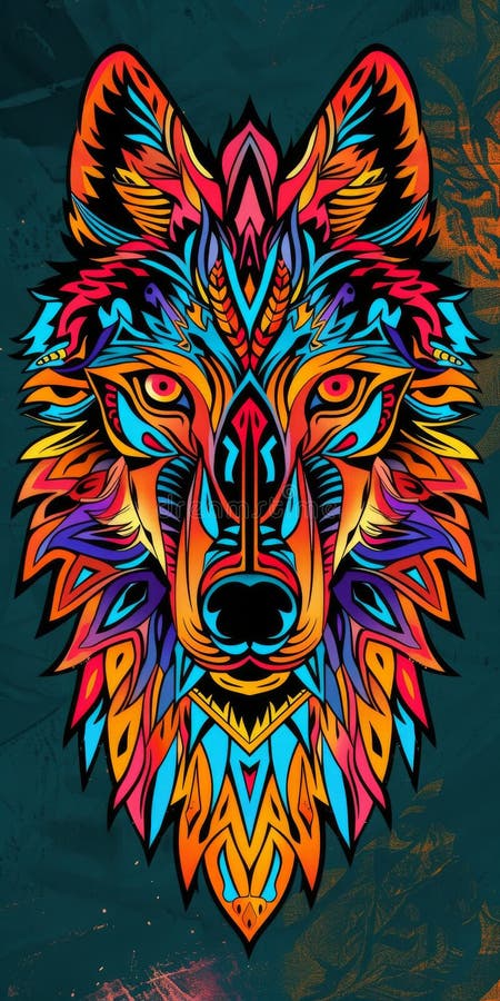 Vibrant and Intricate Geometric Wolf Illustration with Bold Colors and ...