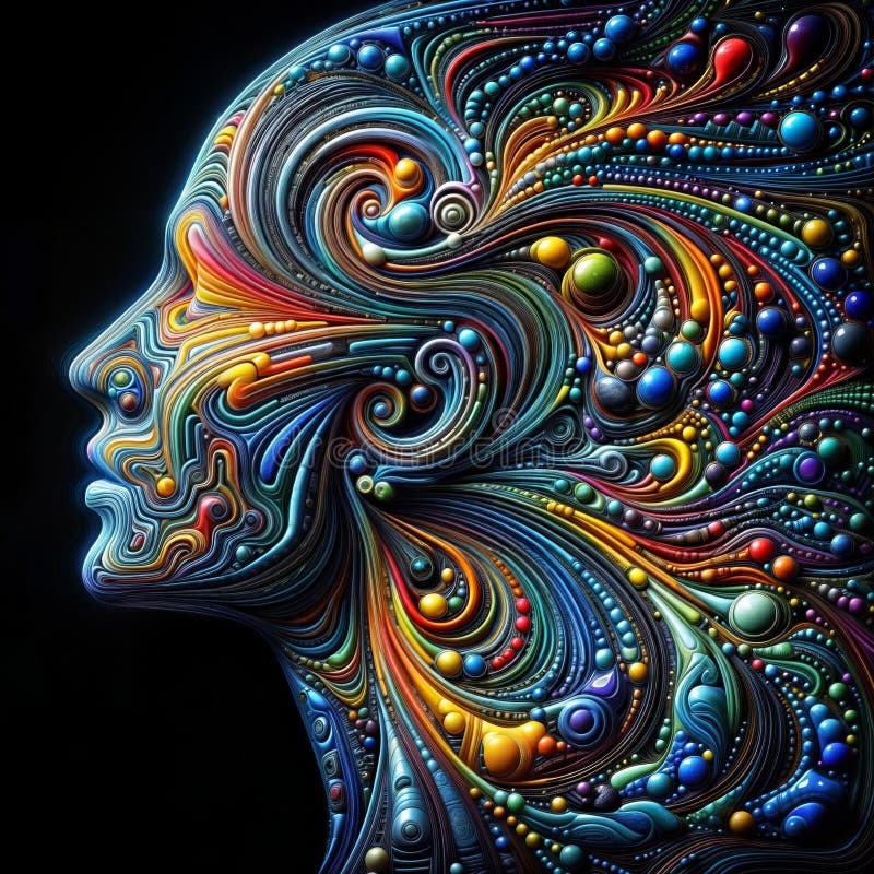 Psychedelic Head: Swirling Patterns and Beads in a Dynamic Human ...