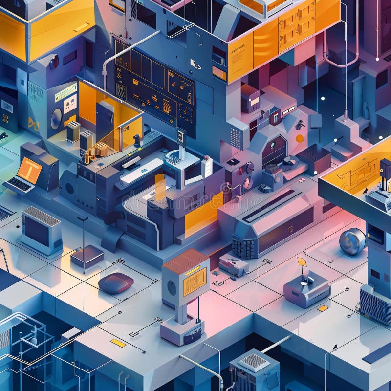 Stylized Isometric View Complex Industrial Setting Featuring Maze Pipes ...