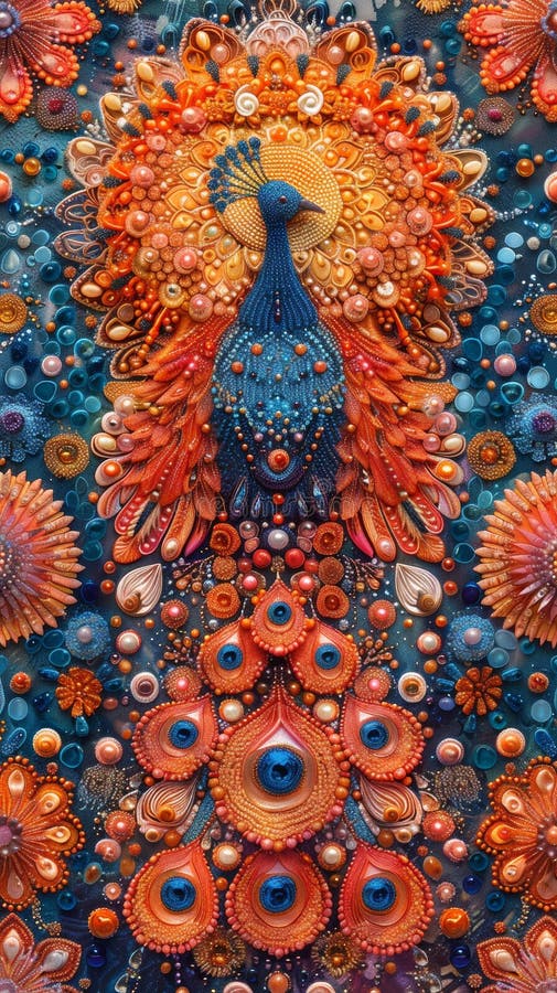 Vibrant and Intricate Peacock Artwork with Colorful Beads and Patterns ...