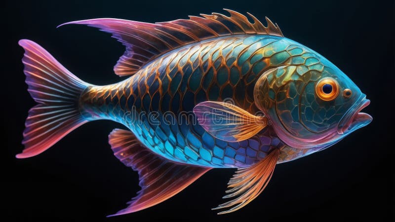 A Vibrant Iridescent Fish Swims in the Deep Blue Water Stock ...