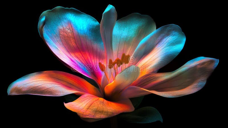 Vibrant Iridescent Flower Closeup on Black Background Stock ...