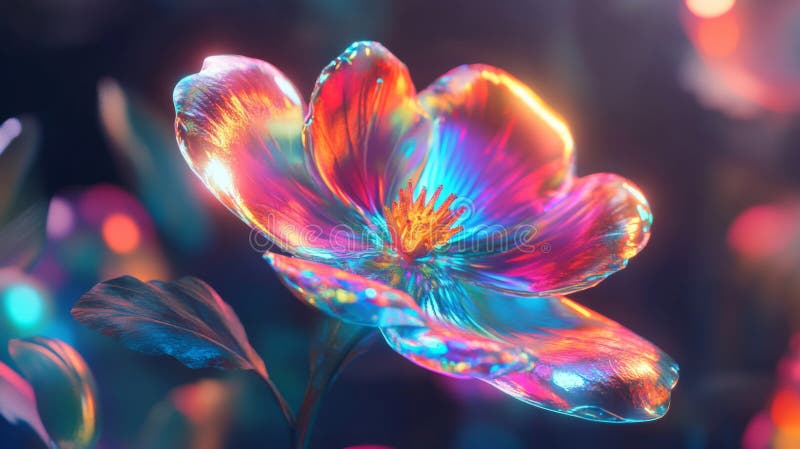 Vibrant Iridescent Flower with Glowing Petals Stock Illustration ...