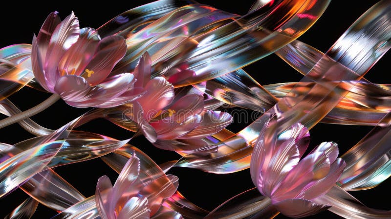 Vibrant Iridescent Flowers on Black Background - Artistic Flora Concept ...