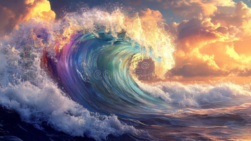 Golden Hour Ocean Wave Green Foam Splash Stock Photos - Free & Royalty ...