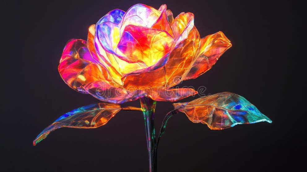Vibrant Iridescent Rose on Dark Background Stock Illustration ...