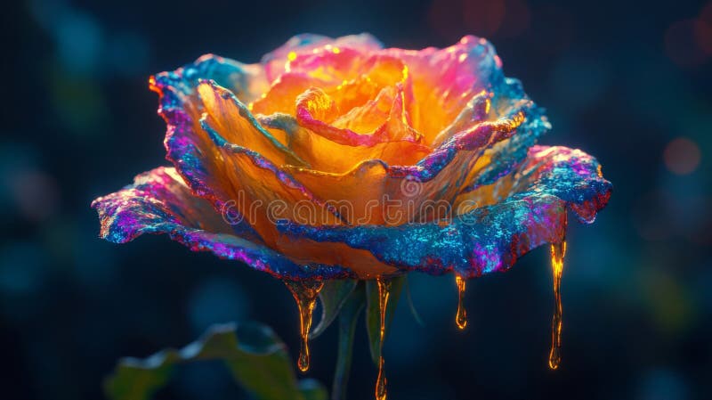 Vibrant Iridescent Rose with Glittering Petals Stock Illustration ...