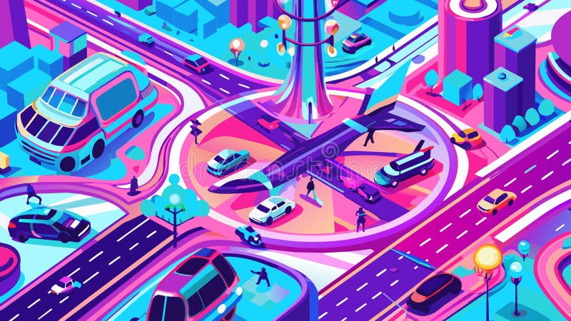 Vibrant Isometric City Intersection with Diverse Transportation Stock ...