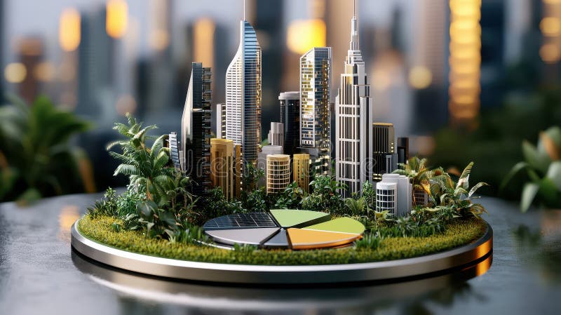 Vibrant Isometric Cityscape Featuring Modern Buildings, Greenery, and ...