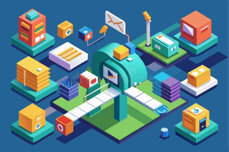 A Vibrant Isometric Design Depicting a Mail Delivery System with ...