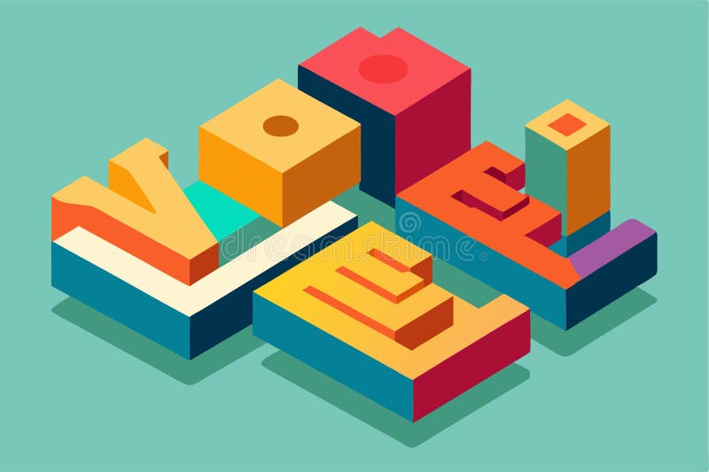 A Vibrant Isometric Display of Letters Representing Vowels Arranged in ...