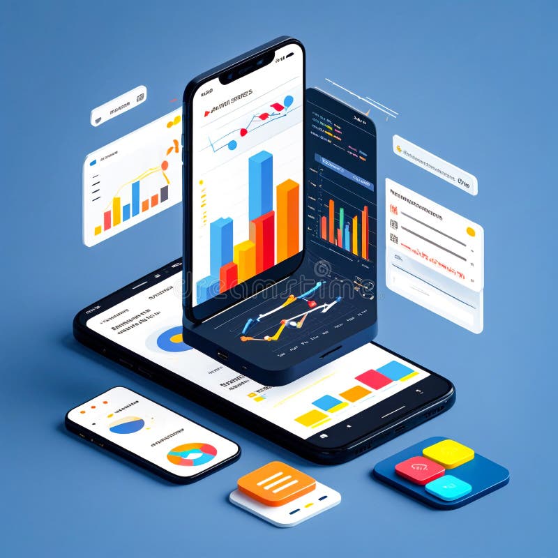 Isometric Illustration of Mobile Business Analytics Dashboard . Stock ...