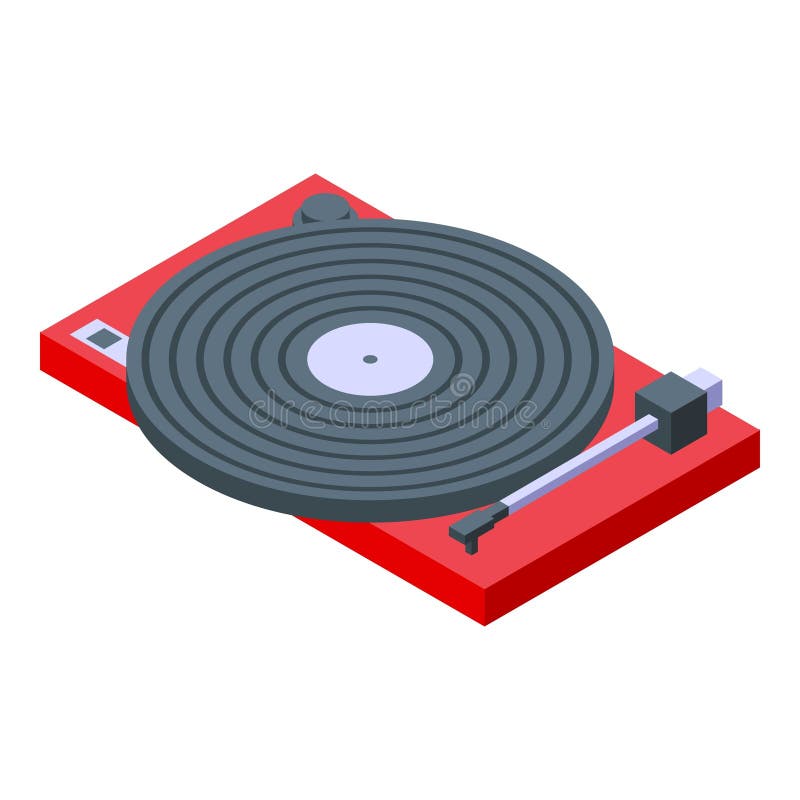 Vibrant Isometric Illustration of a Classic Vinyl Record Player in Red ...