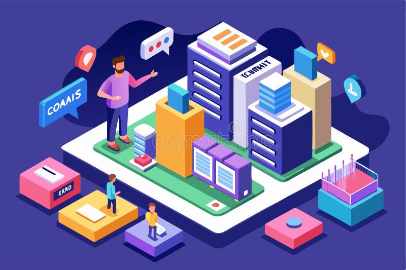 A Vibrant Isometric Illustration Features People Interacting with ...