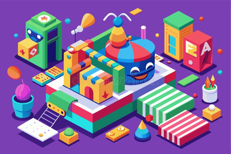 A Vibrant Isometric Illustration Features a Whimsical Setting with ...
