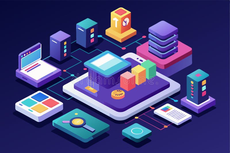 A Vibrant Isometric Illustration Showcases App Data Management with Colorful Elements and ...
