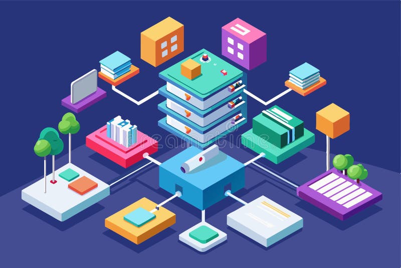 A Vibrant Isometric Illustration Showcasing a Modern Data Management ...