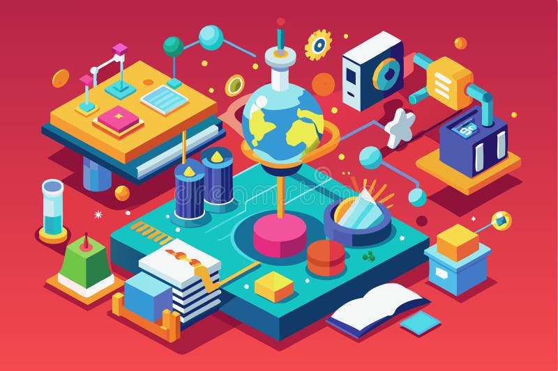 A Vibrant Isometric Illustration Showing a Science Lab Equipped with ...